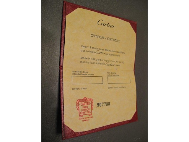 CARTIER - nepopunjen sertifikat za original nakit