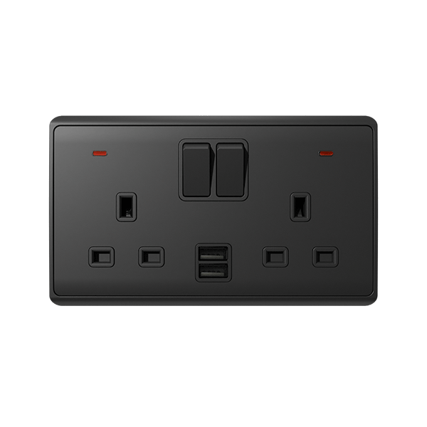 LONDON 2P DOUBLE SOCKET 2P SWITCH NEON+USB AN