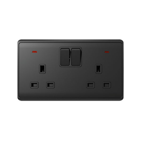 LONDON DOUBLE SOCKET WITH 1P BUTTON SWITCH NEON AN