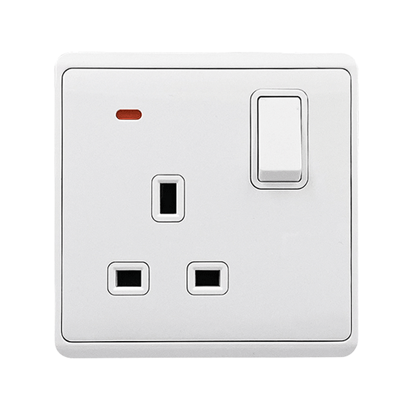 LONDON SINGLE SOCKET WITH 1P BUTTON SWITCH NEON WH