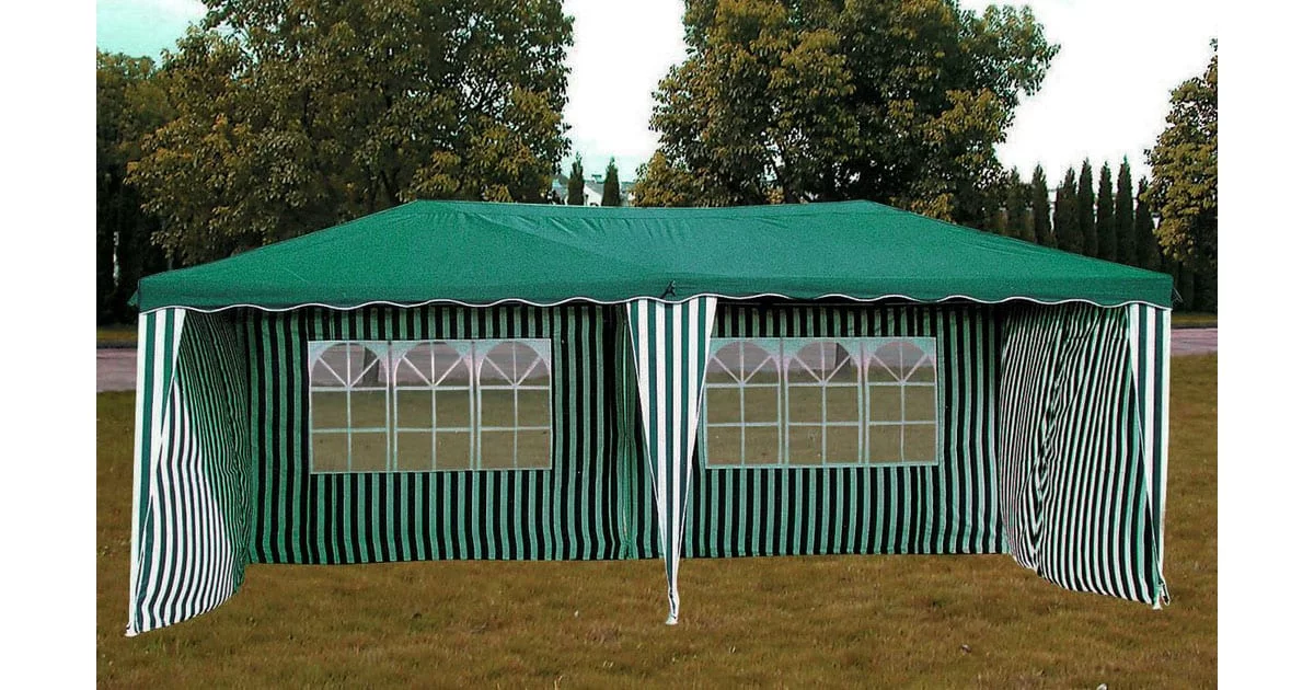 Tenda zeleno-bela sa bočnim stranama 3 x 6 m