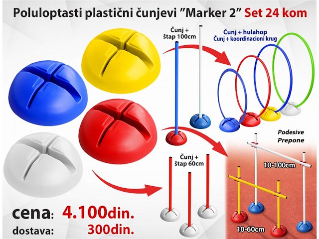 Poluloptasti plastični čunjevi /Markeri 2/ Set 24 kom