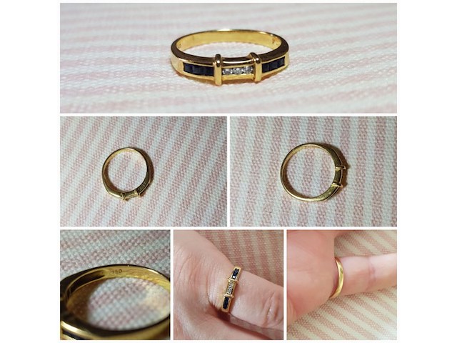 Zlatni prsten- pravo zlato, brilijanti, safir