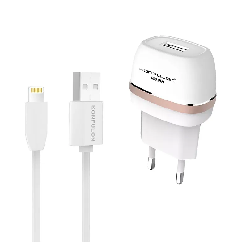 Kucni punjac KONFULON C25+S05 2xUSB 5V 1A sa iPhone lightning kablom beli