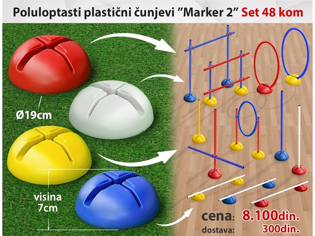 Poluloptasti plastični čunjevi /Markeri 2/ Set 48 kom