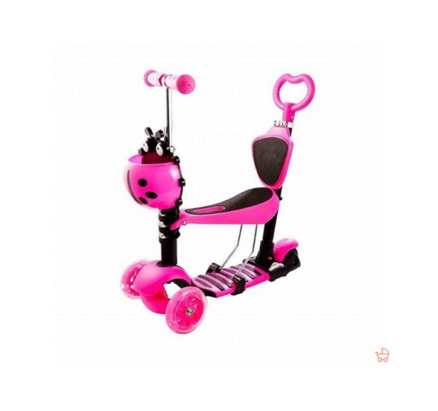 Trotinet 5u1 Scooter-Bubamara, za Decu (sa svetlećim točkovima) - Roze,Nosivosti do 25kg