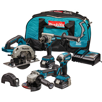 Makita LXT set - akumulatorska bušilica-odvijač DDF486Z + aku. udarni odvijač DTD153Z + aku. ugaona brusilica DGA504Z + aku. ručna kružna testera DHS660Z + punjač + 2 baterije + torba DLX4156TX1