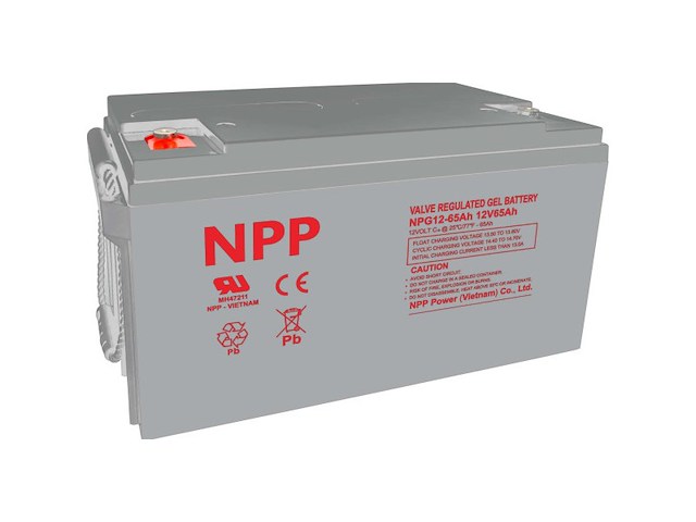 NPP NPG12V-65Ah, GEL BATTERY, C20=65AH, T14, 350*168*179*179, 18,3KG, Light grey
