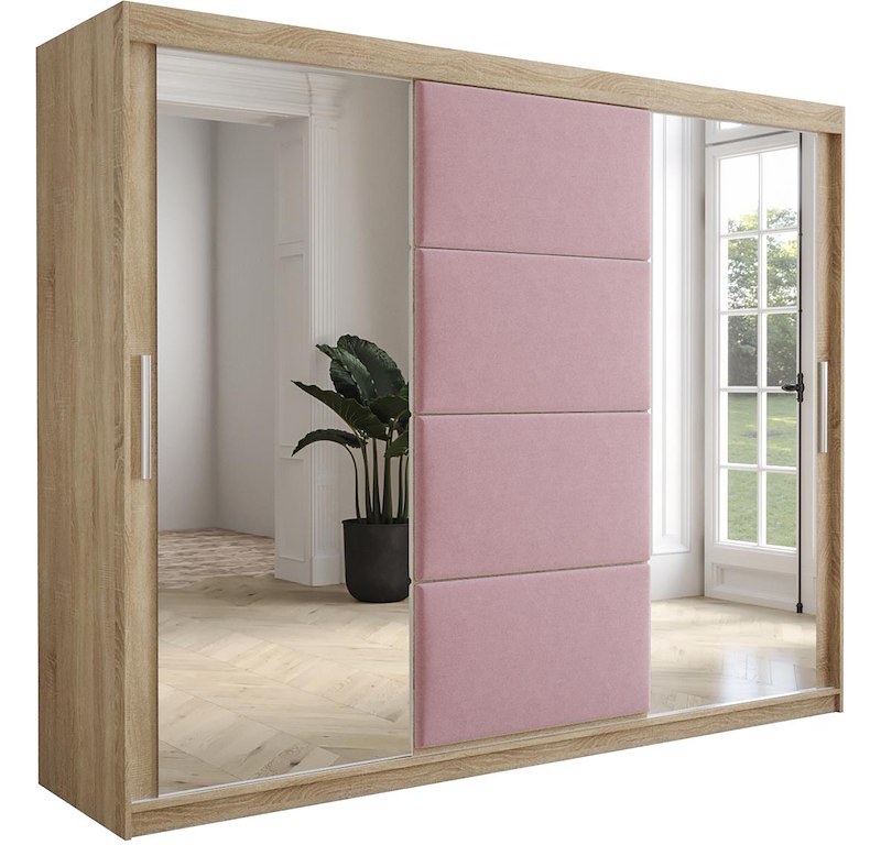 Tapi ormar 3 vrata/ogledalo 250x62x200 natur (sonoma hrast) / roze