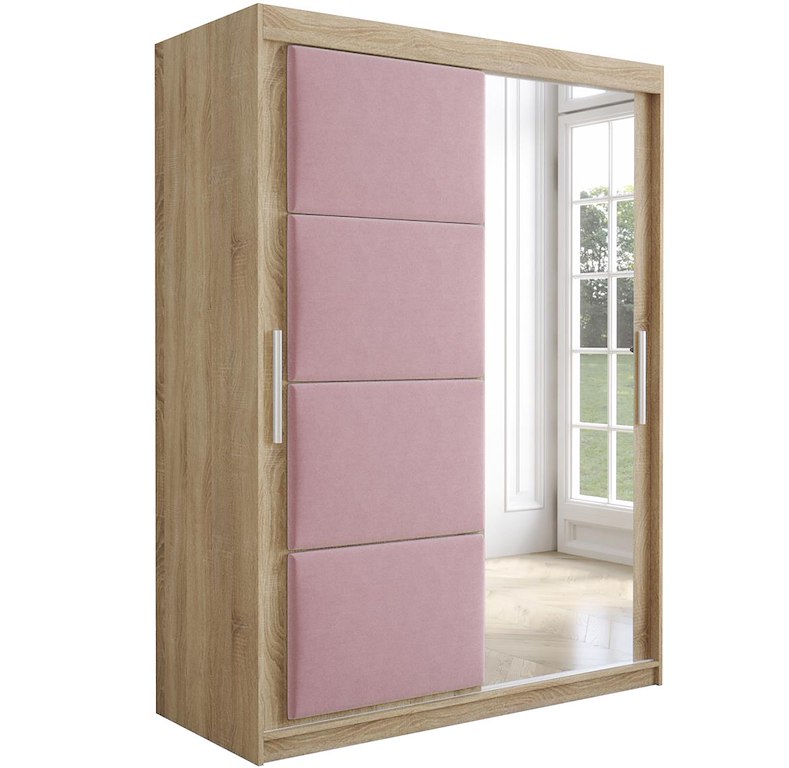 Tapi ormar 2 vrata/ogledalo 150x62x200 natur (sonoma hrast) / roze