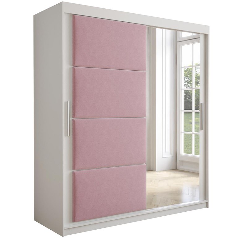 Tapi ormar 2 vrata/ogledalo 180x62x200 bela/roze