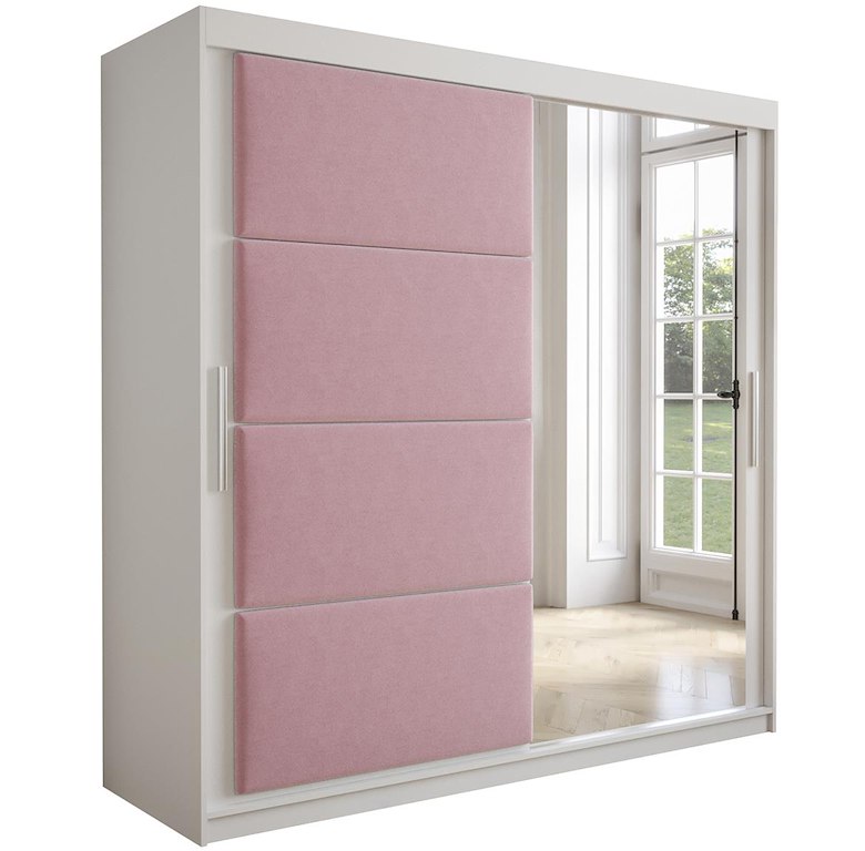 Tapi ormar 2 vrata/ogledalo 200x62x200 bela/roze