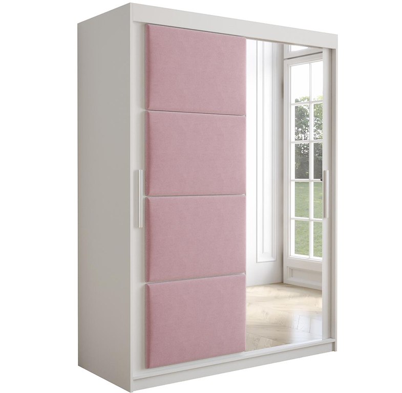 Tapi ormar 2 vrata/ogledalo 150x62x200 bela/roze