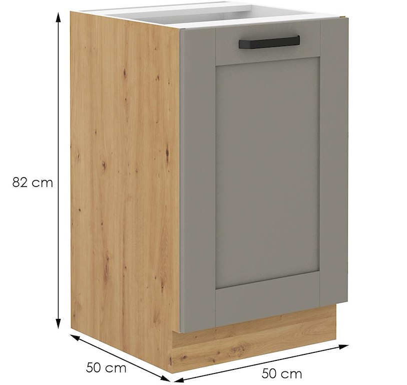 Luna 50ZL 1F BB kuhinjski element za sudoper 1 vrata 50x52x82 cm siva/natur (artisan hrast)