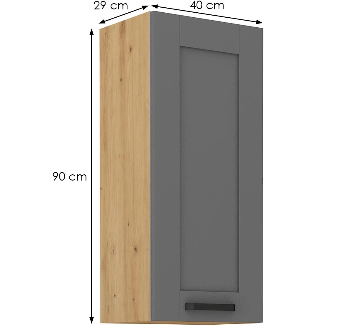 Luna 40G-90 1F kuhinjski element 1 vrata 40x31x90 cm tamno siva/ natur (artisan hrast)