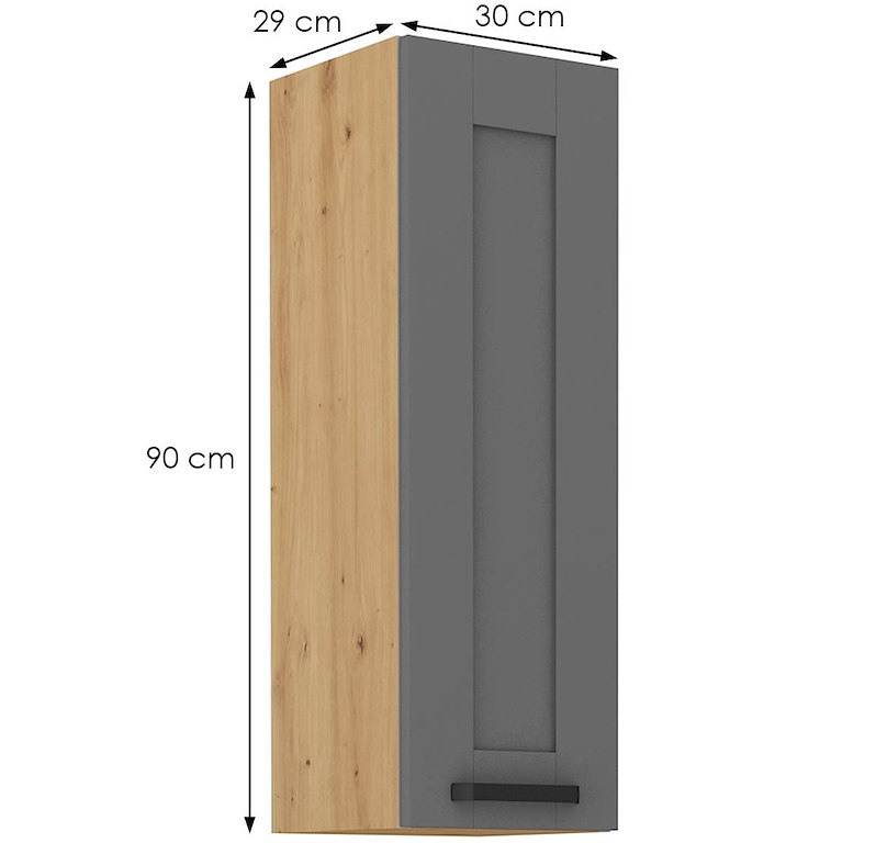 Luna 30G-90 1F kuhinjski element 1 vrata 30x31x90 cm tamno siva/ natur (artisan hrast)