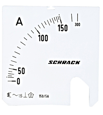 Zamenljiva skala ampermetra 150/300/5A AC,72x72
Izvedba/tip Prednja tabla, Merno područje 150A, za Ampermetar (5A-strujni mjerni trafo)