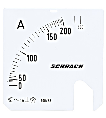 Zamenljiva skala ampermetra 200/400/5A AC,72x72
Izvedba/tip Prednja tabla, Merno područje 200A, za Ampermetar (5A-strujni mjerni trafo)