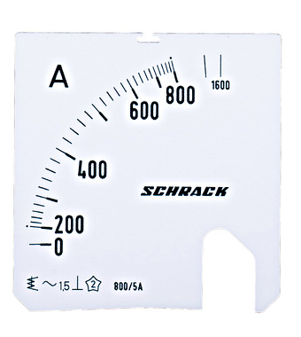 Zamenljiva skala 800/1600/5A AC72
Izvedba/tip Prednja tabla, Merno područje 800A, za Ampermetar (5A-strujni mjerni trafo)