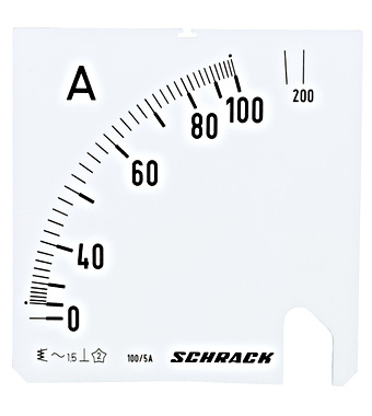 Zamenljiva skala ampermetra 100/200/5A AC,96x96
Izvedba/tip Prednja tabla, Merno područje 100A, za Ampermetar (5A-strujni mjerni trafo)