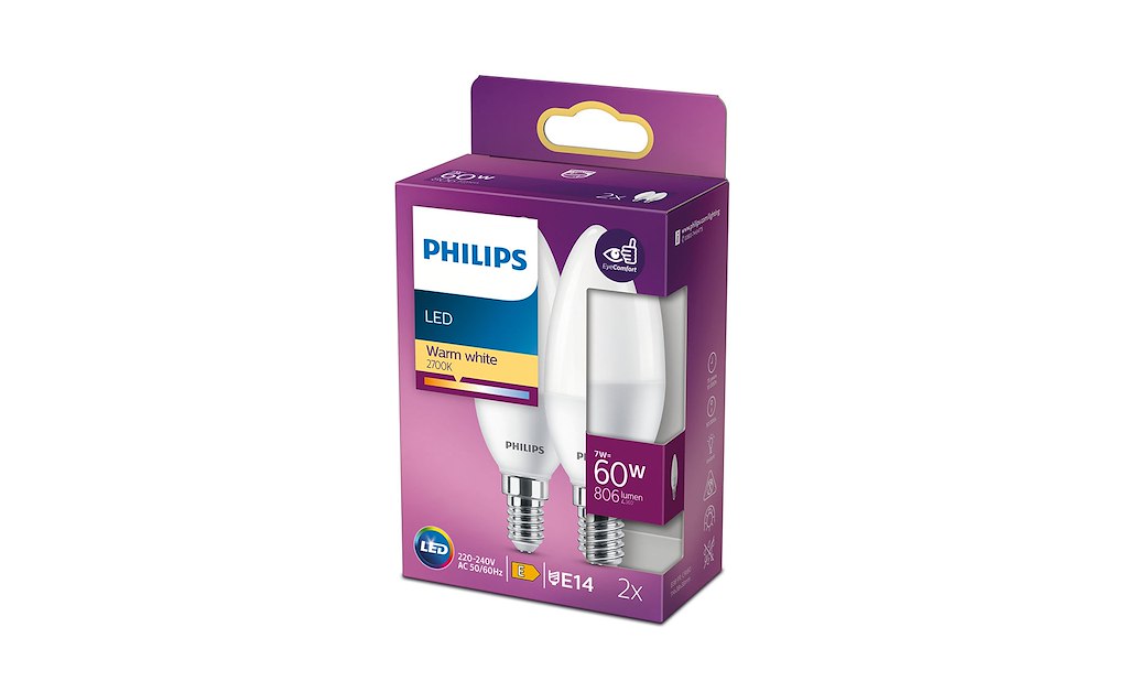 Sijalica Philips LED 7W (60W) E14 806 lm 2700K SET 2/1