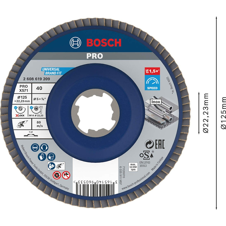 Bosch Lamelna ploča X-Lock, ravna plastična, Best for Metal Ø125 mm, G 40, X571, 2608619209