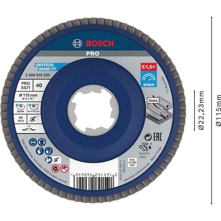 Bosch Lamelna ploča X-Lock, ravna, Best for Metal Ø115 mm, G 40, X571, 2608619205