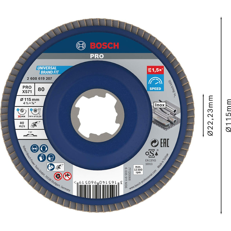 Bosch Lamelna ploča X-Lock, ravna, Best for Metal Ø115 mm, G 80, X571, 2608619207