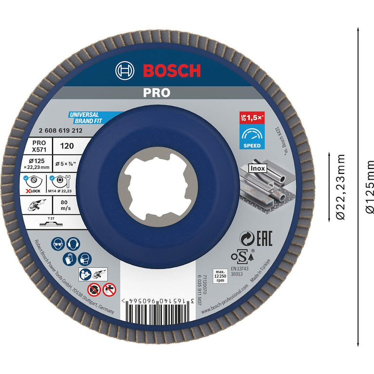 Bosch – Lamelna ploča X-Lock, ravna, Best for Metal Ø125 mm, G 120, X571 – 2608619212