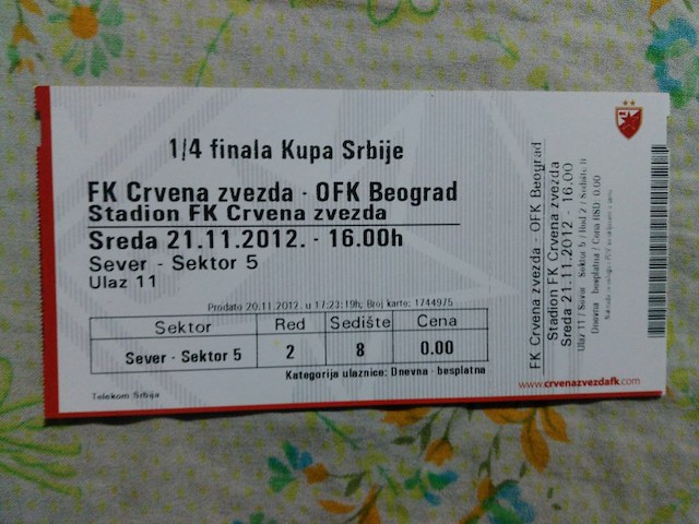 Crvena Zvezda - OFK Beograd 21.11.2012.