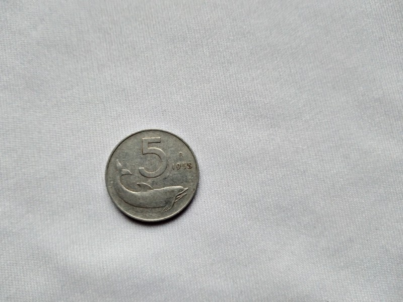 Italija 5 lira,1955 god.