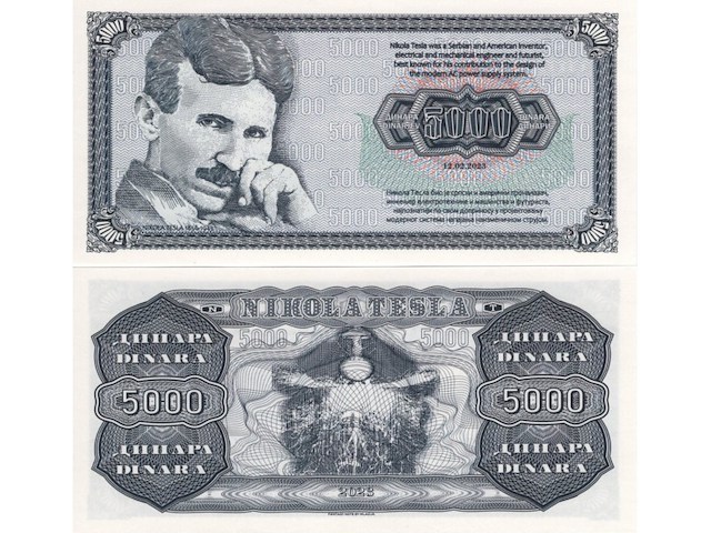 NIKOLA TESLA 5000 dinara 2023 UNC,  fantazisko izdanje