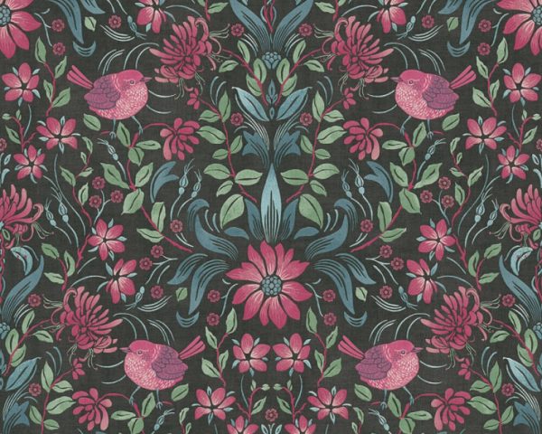 A.S. CRÉATION WALLPAPER «COTTAGE, FLORAL, BLACK, BLUE, GREEN, PINK» 390751