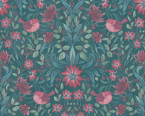A.S. CRÉATION WALLPAPER «COTTAGE, FLORAL, BLUE, GREEN, PINK, TURQUOISE» 390754
