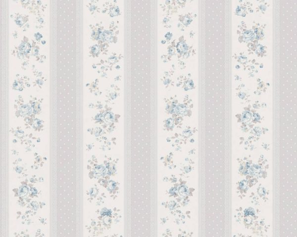 A.S. CRÉATION WALLPAPER «COTTAGE, FLORAL, BLUE, GREY, TURQUOISE, WHITE» 390693