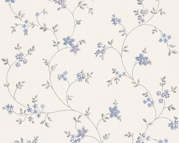 A.S. CRÉATION WALLPAPER «COTTAGE, FLORAL, BLUE, GREY, WHITE» 390713