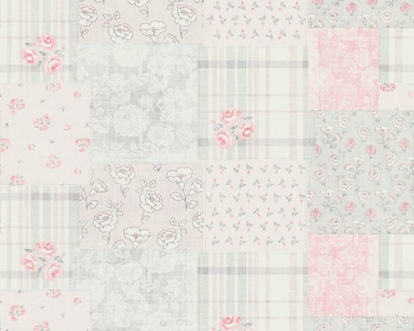 A.S. CRÉATION WALLPAPER «COTTAGE, FLORAL, GREY, PINK, WHITE» 390663
