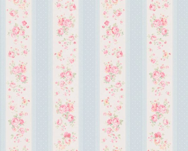 A.S. CRÉATION WALLPAPER «STRIPES, FLORAL, BLUE, GREEN, PINK, WHITE» 390691