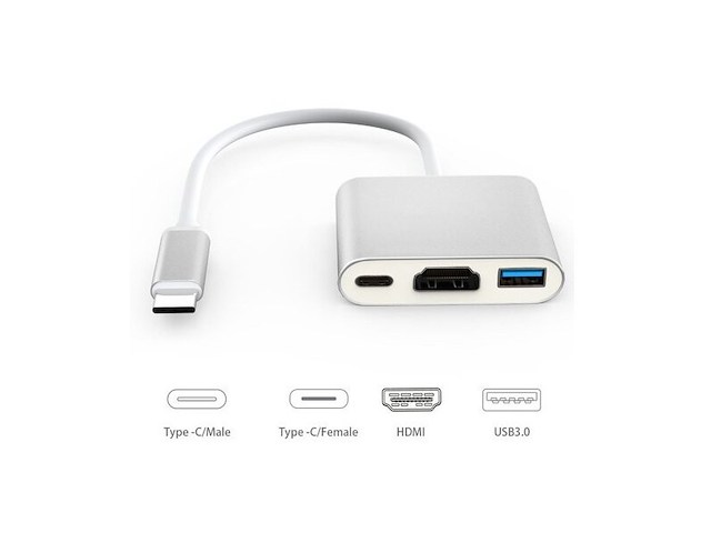 Adapter USB C muški-HDMI/USB3.0/USB C