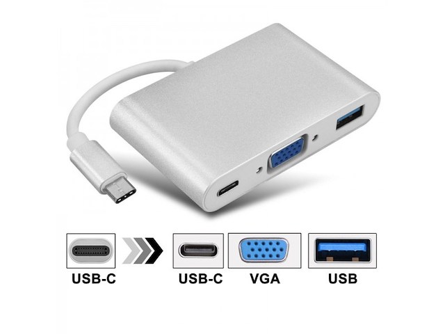 Adapter USB C muški-USB C/VGA/USB3.0