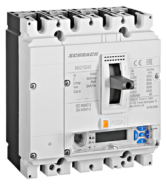 Kompaktni prekidač MX2, 4p, 50kA, 100A, EM zaštitna jedinica
Nazivna struja 100A, Prekidna moć (400V) 50kA, Okidač Digitalni elektronički okidač - Tip EM, Polovi 4, Podesiva zaštita od preoptereć...