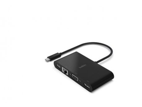 BELKIN USB-C Multimedia Adapter (GBE - HDMI - VGA - USB-A) - Black