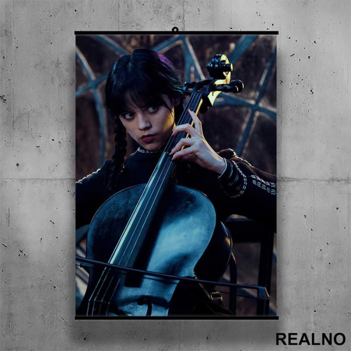 PLAYING A CELLO IN FRONT OF THE WINDOW - WEDNESDAY - SREDA - POSTER SA NOSAČEM