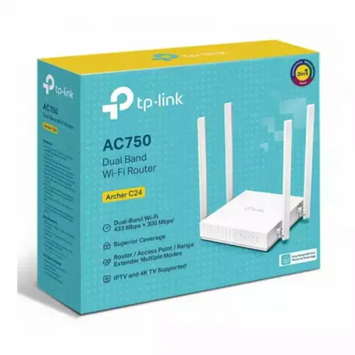 Wireless Router TP-Link Archer C24 AC750 433Mb/s/ext x 4/2.4-5Ghz/1WAN/4LAN