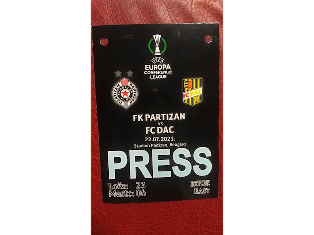 FUDBAL: PARTIZAN - DAC 22.07.2021 - AKREDITACIJA