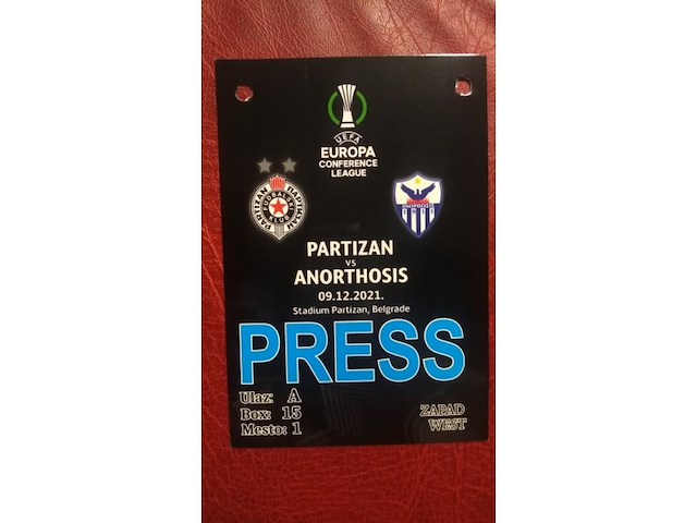 FUDBAL: PARTIZAN - ANORTHOSIS 09.12.2021 - AKREDITACIJA