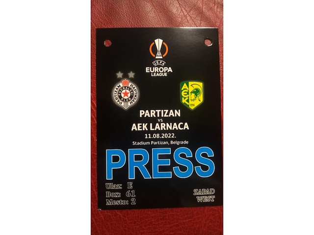 FUDBAL: PARTIZAN - AEK LARNACA 11.08.2022 -AKREDITACIJA