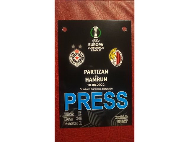 FUDBAL: PARTIZAN - HAMRUN 18.08.2022 - AKREDITACIJA