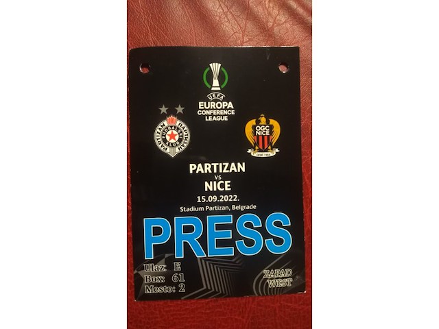 FUDBAL: PARTIZAN - NICA 15.09.2022 - AKREDITACIJA