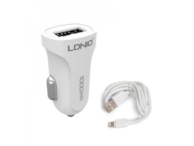 Auto punjac LDNIO DL-C17 2.4A sa iPhone Lightning kablom beli